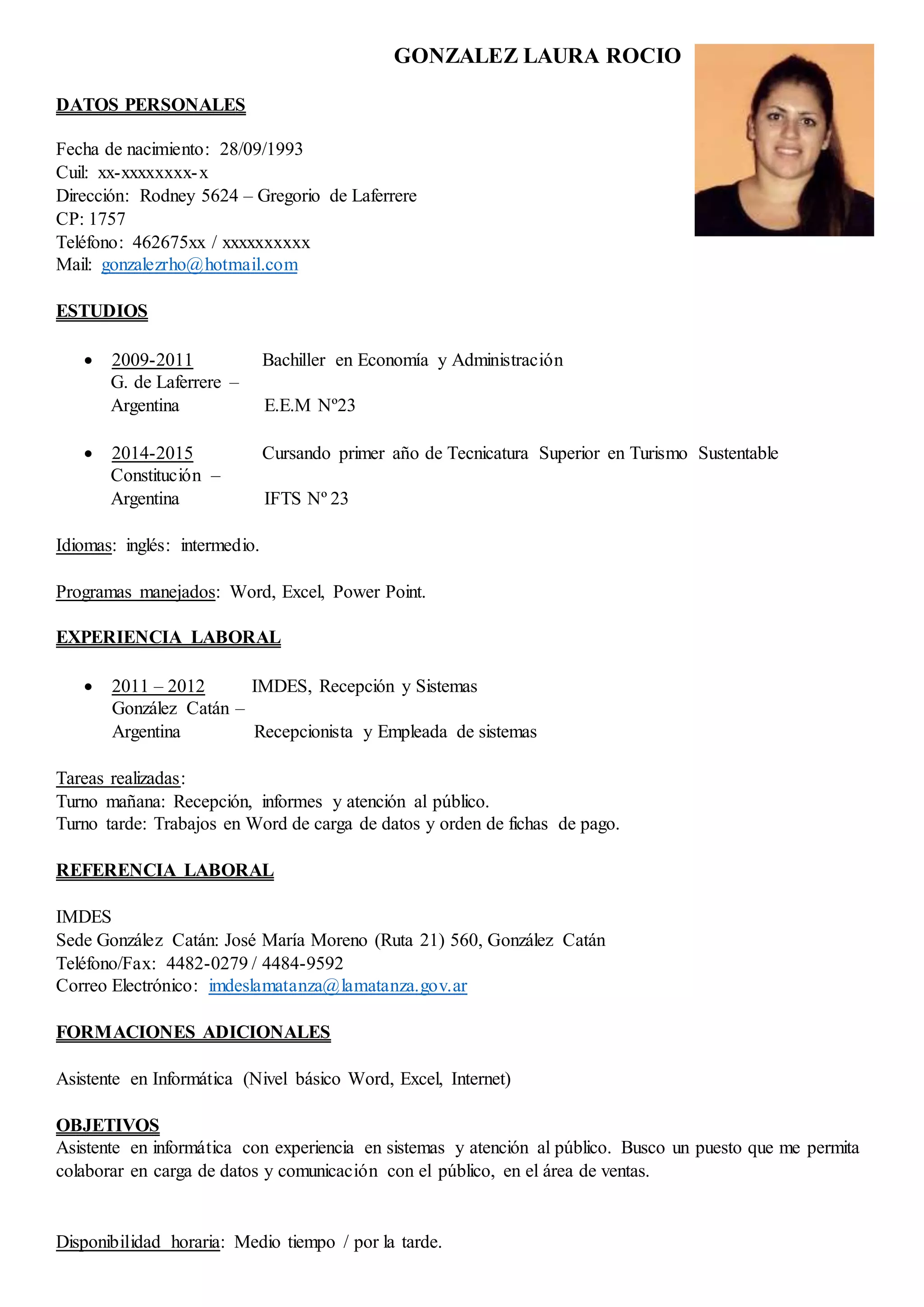 González laura rocio curriculum | PDF