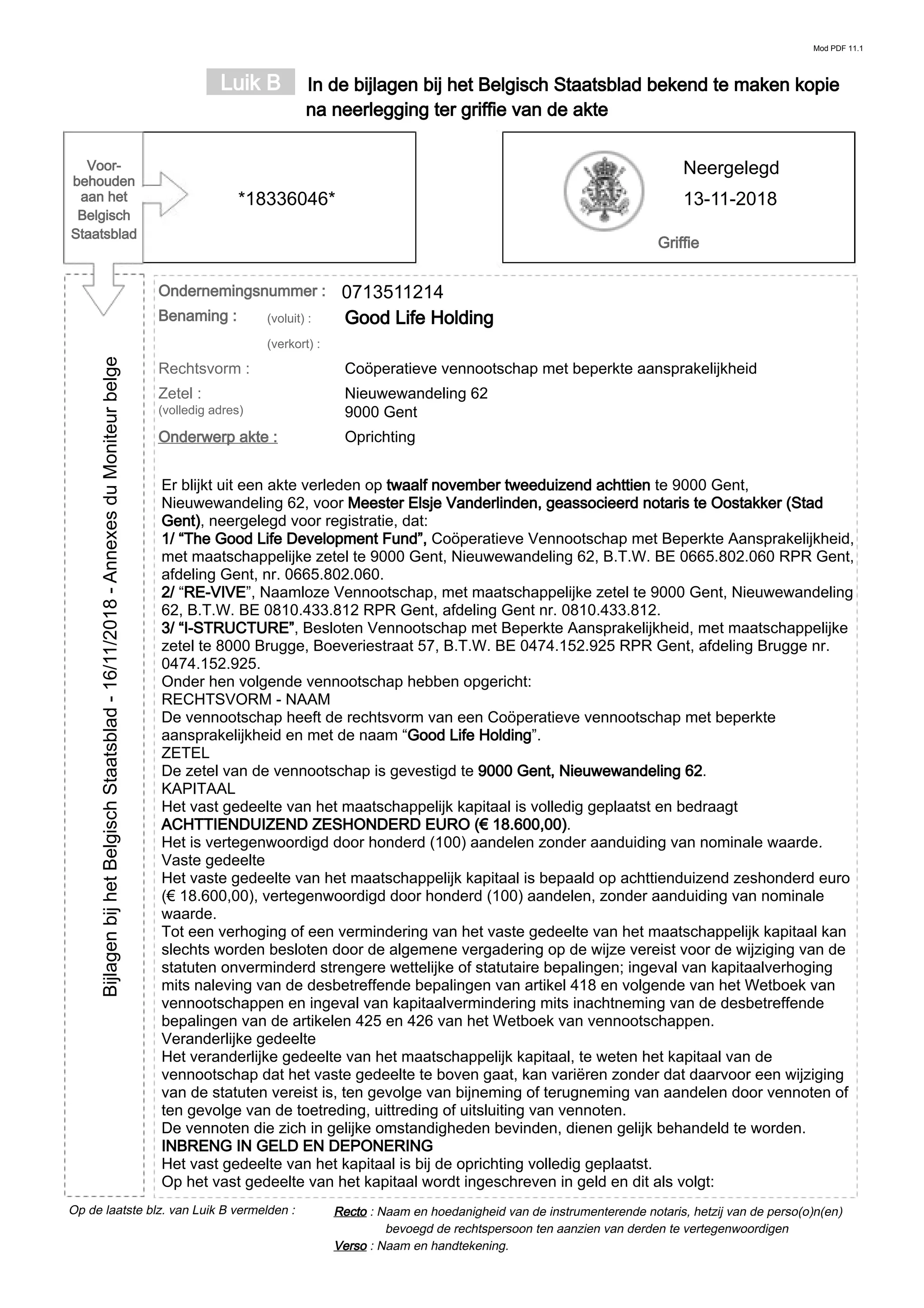 Good Life Holding opgericht | PDF