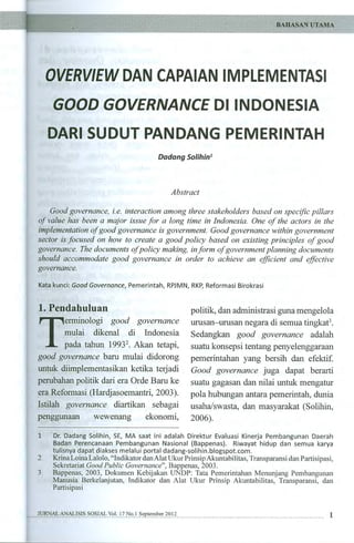 Overview dan Capaian Implementasi Good Governance di Indonesia dari Sudut Pandang Pemerintah | PDF