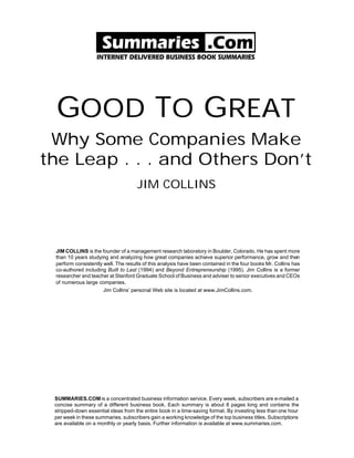 Good-to-Great-summary of the book by jim collins | PDF