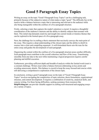 Good 5 Paragraph Essay Topics. Paragraph Writing Topics for Class 5 ...