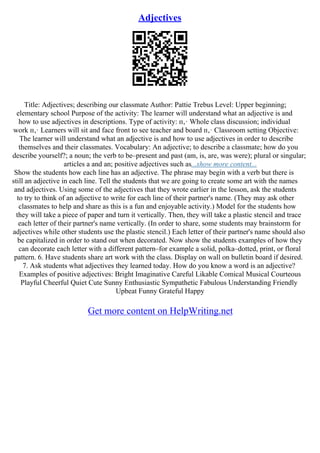 Good Adjectives For Essays | PDF | Special Needs Kids | Parenting