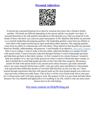 Good Adjectives For Essays | PDF | Special Needs Kids | Parenting