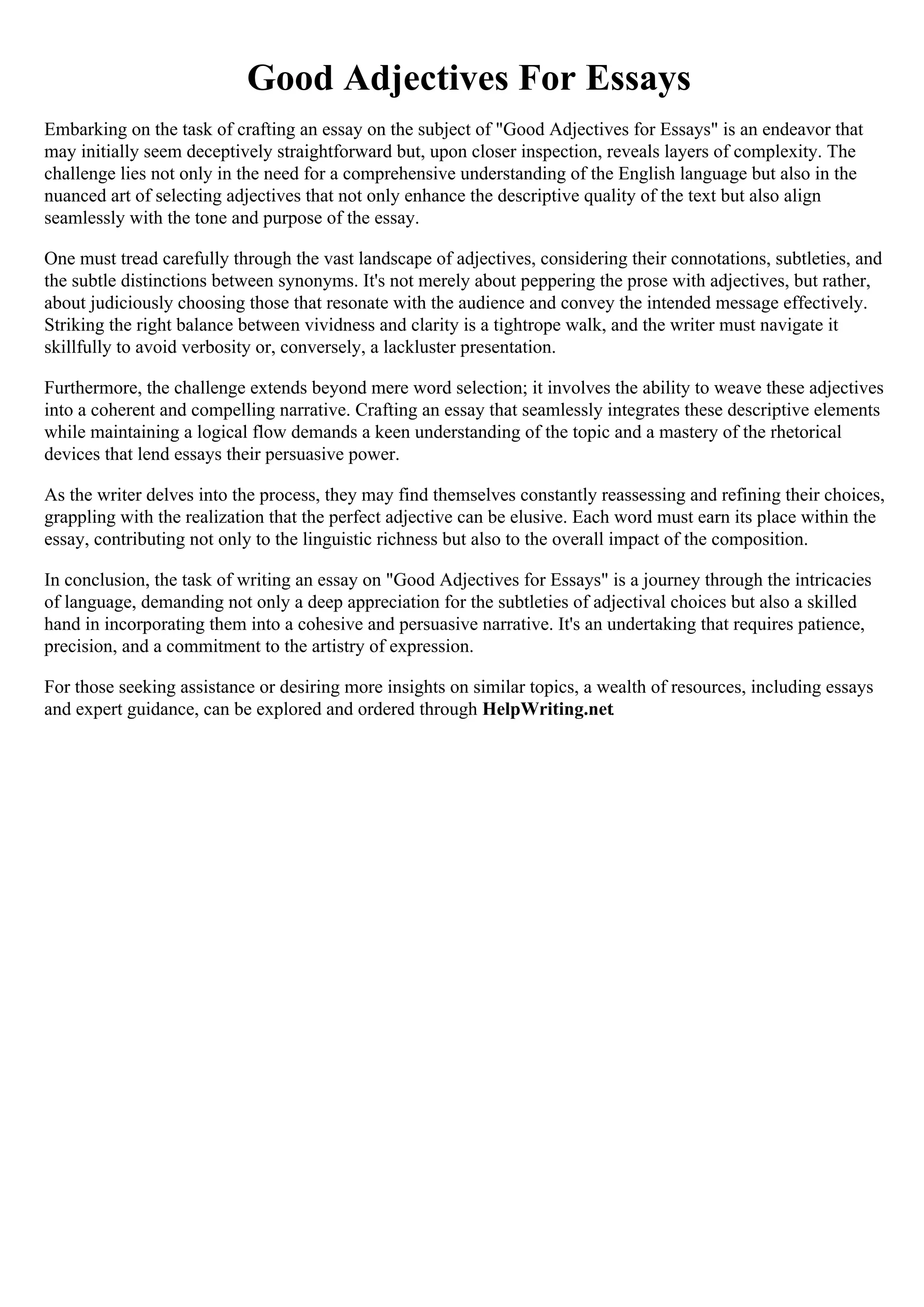 Good Adjectives For Essays | PDF