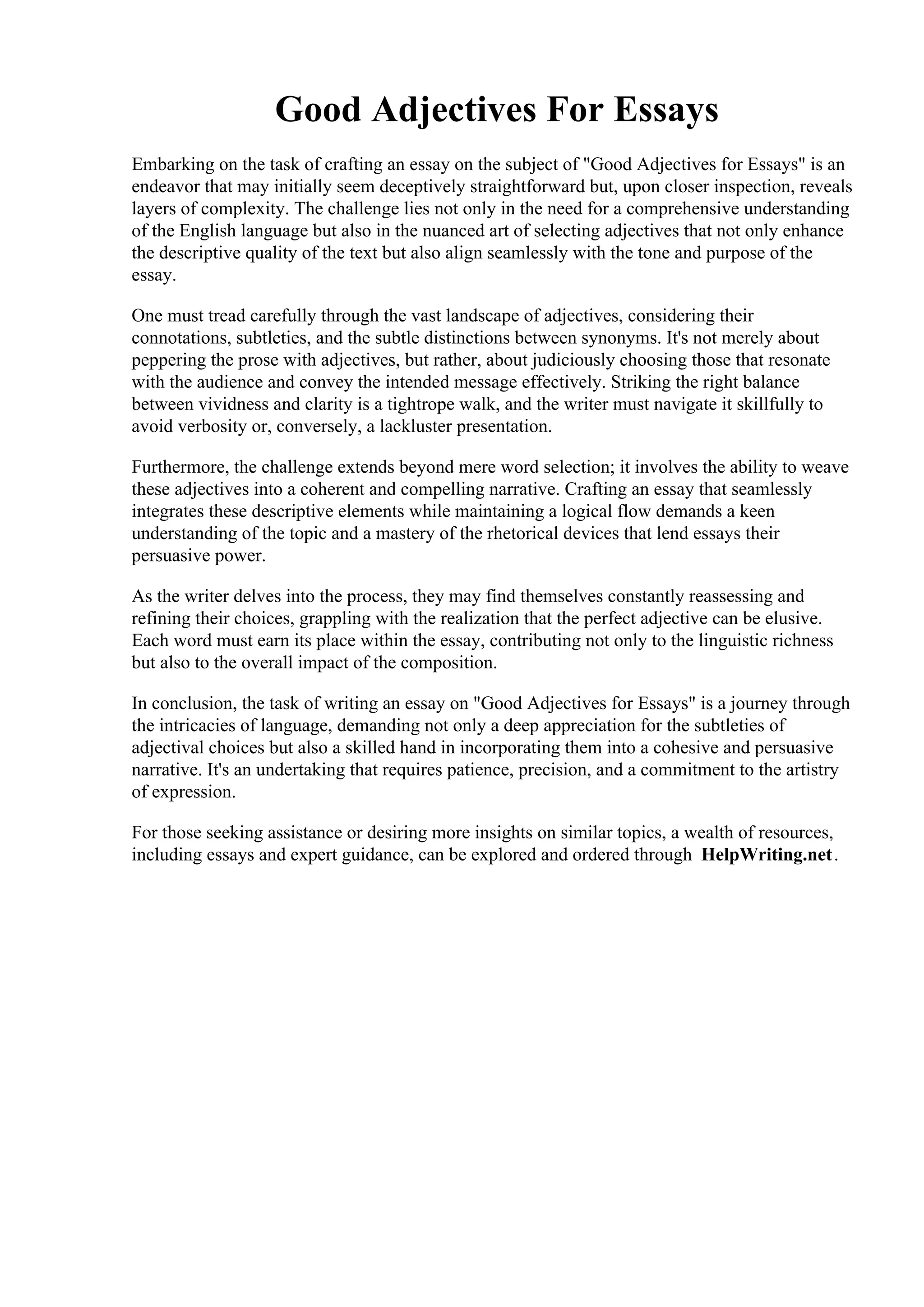 Good Adjectives For Essays | PDF