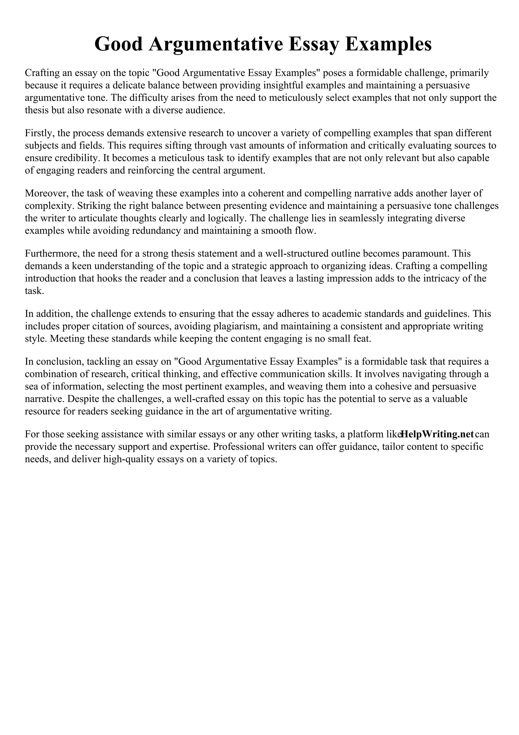 Good Argumentative Essay Examples | PDF