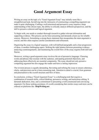 Good Argument Essay. American University (USA) | PDF