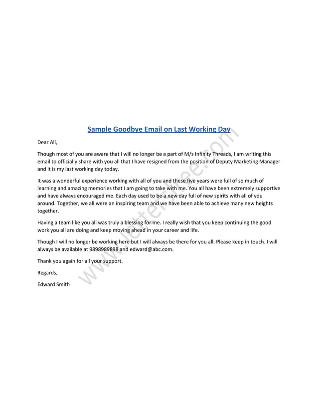 How to Write A Goodbye Email on Last Working Day | PDF