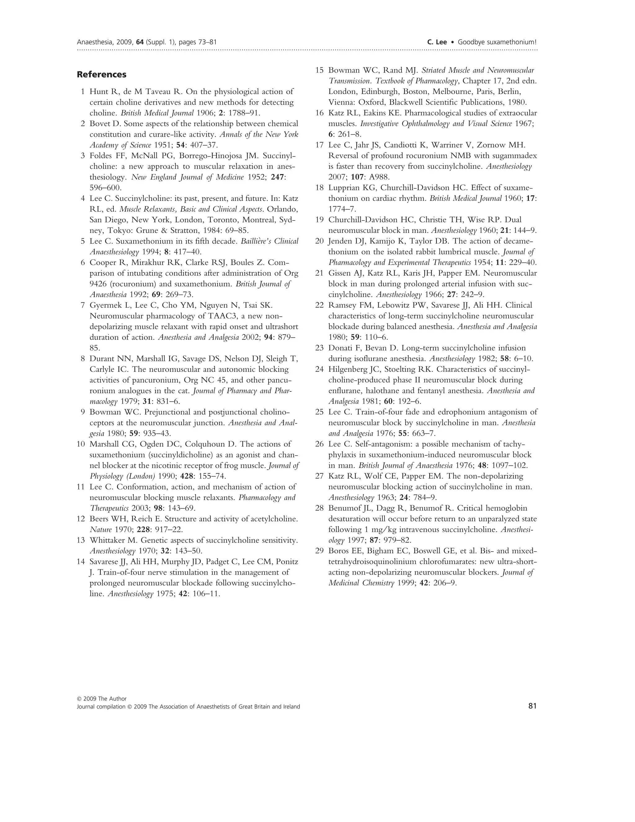 Goodbye suxamethonium! anaesthesia march 2009 | PDF