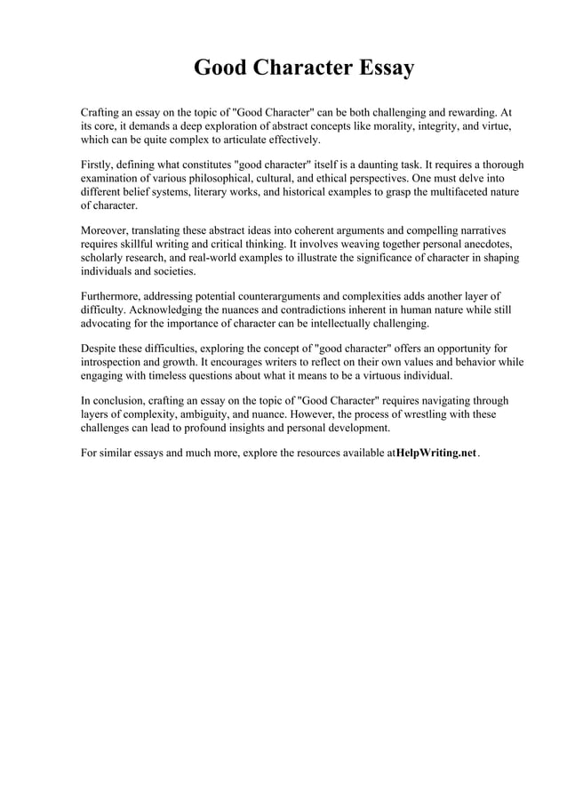 Good Character Essay. San Diego Christian College | PDF