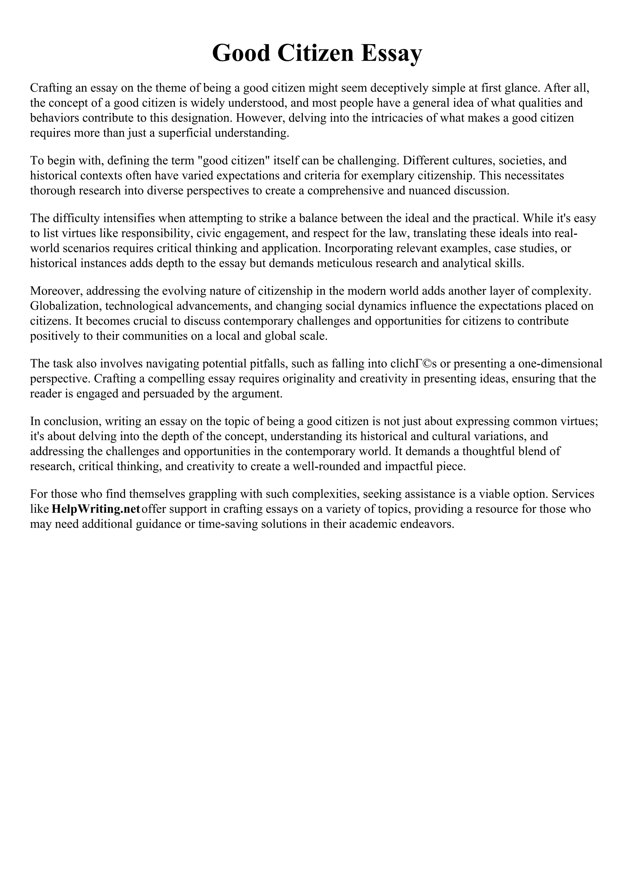 Good Citizen Essay | PDF