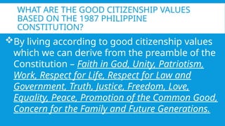 GOOD CITIZENSHIP; generally defined as how a citizen performs a role to ...