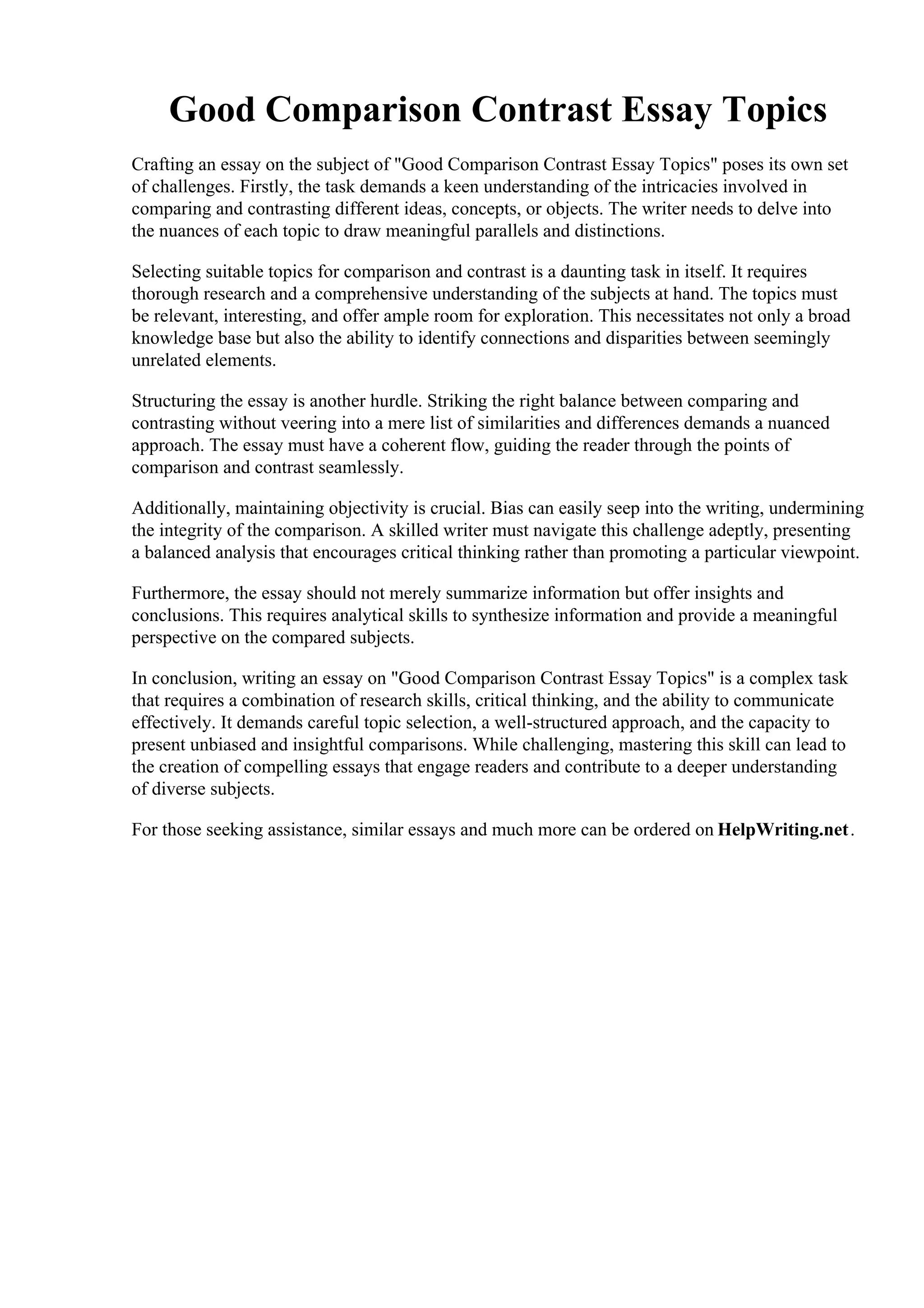 Good Comparison Contrast Essay Topics | PDF