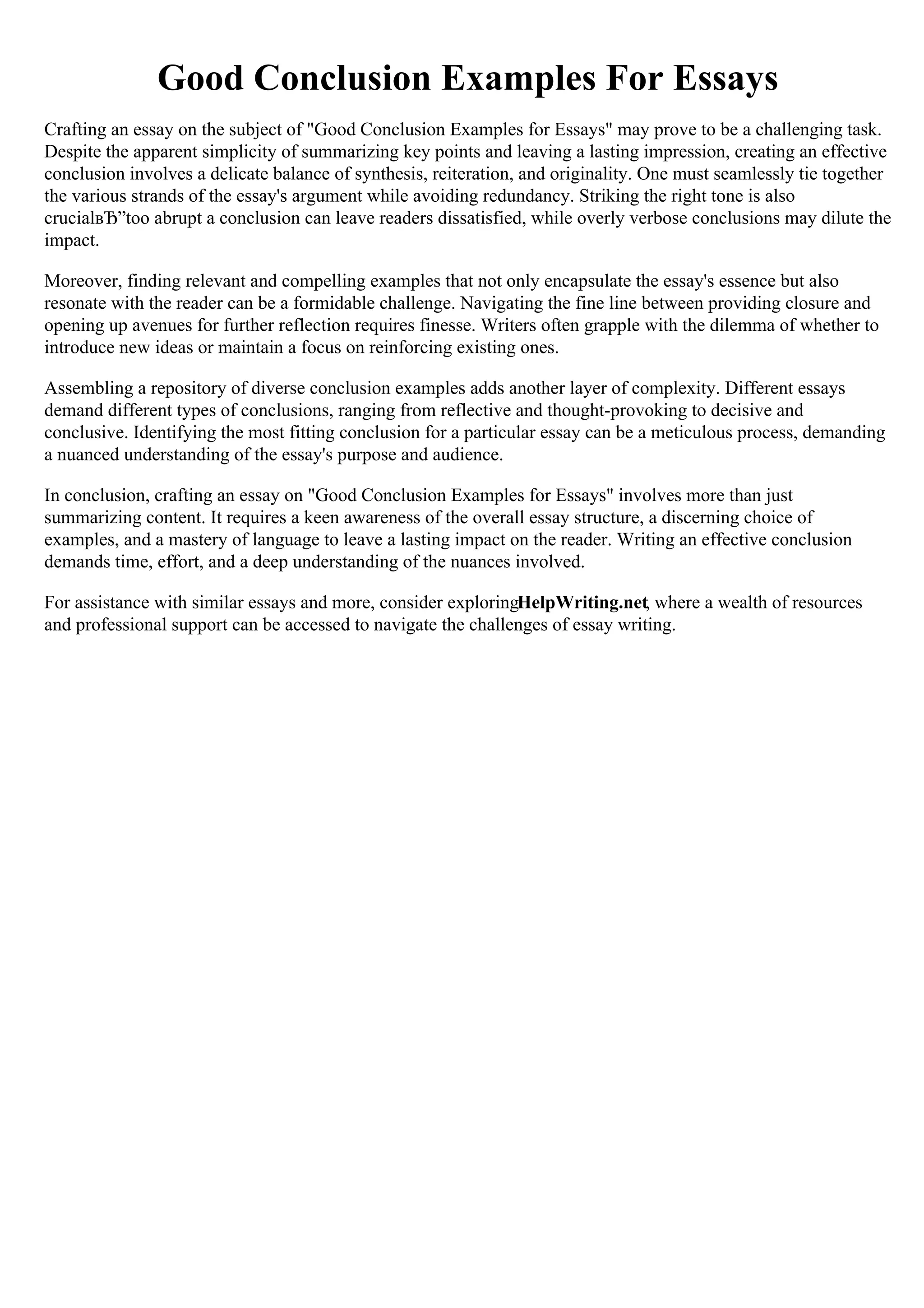 Good Conclusion Examples For Essays | PDF | Homework and Study | Education