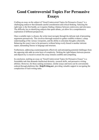 Good Controversial Topics For Persuasive Essays | PDF