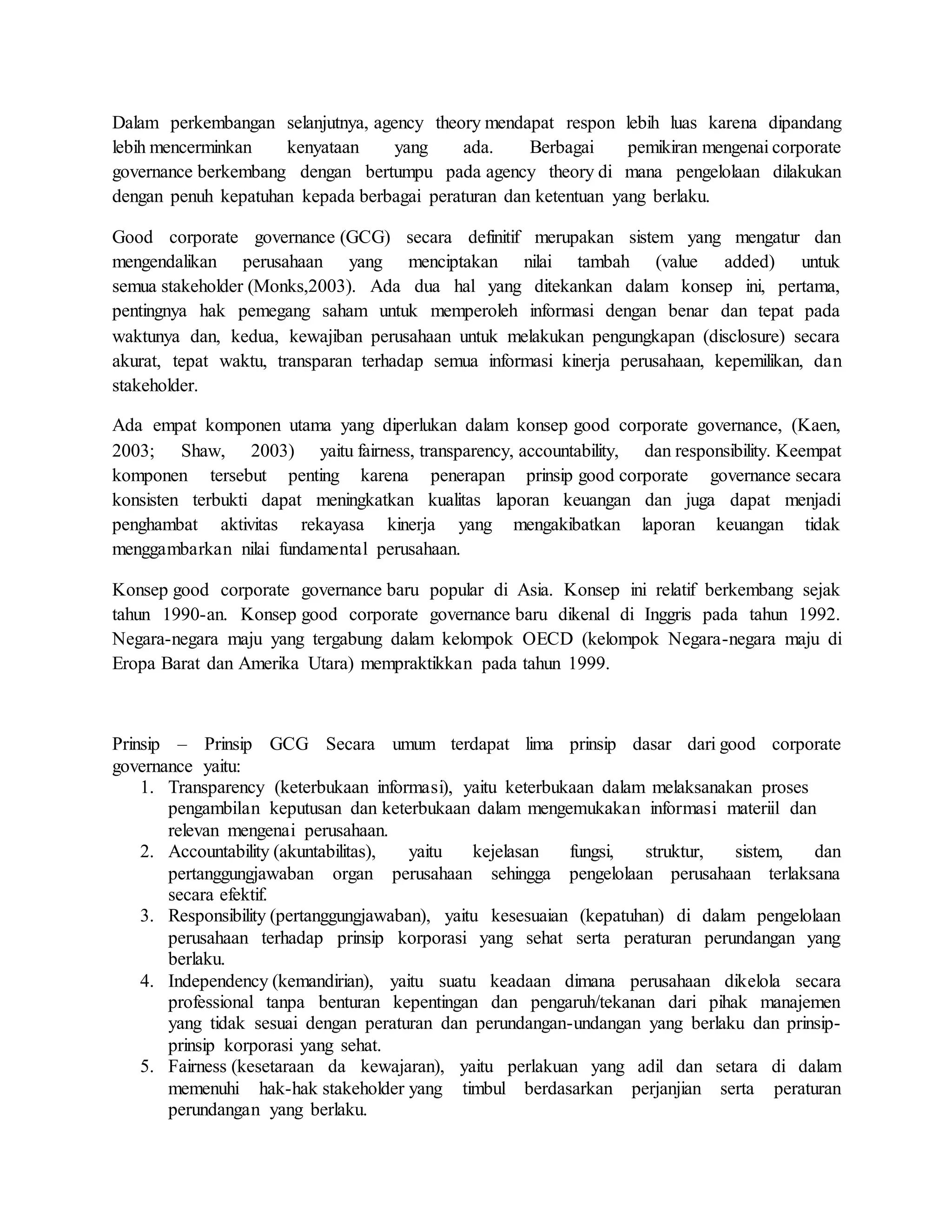 Good corporate governance yang baik dan efisien | DOCX