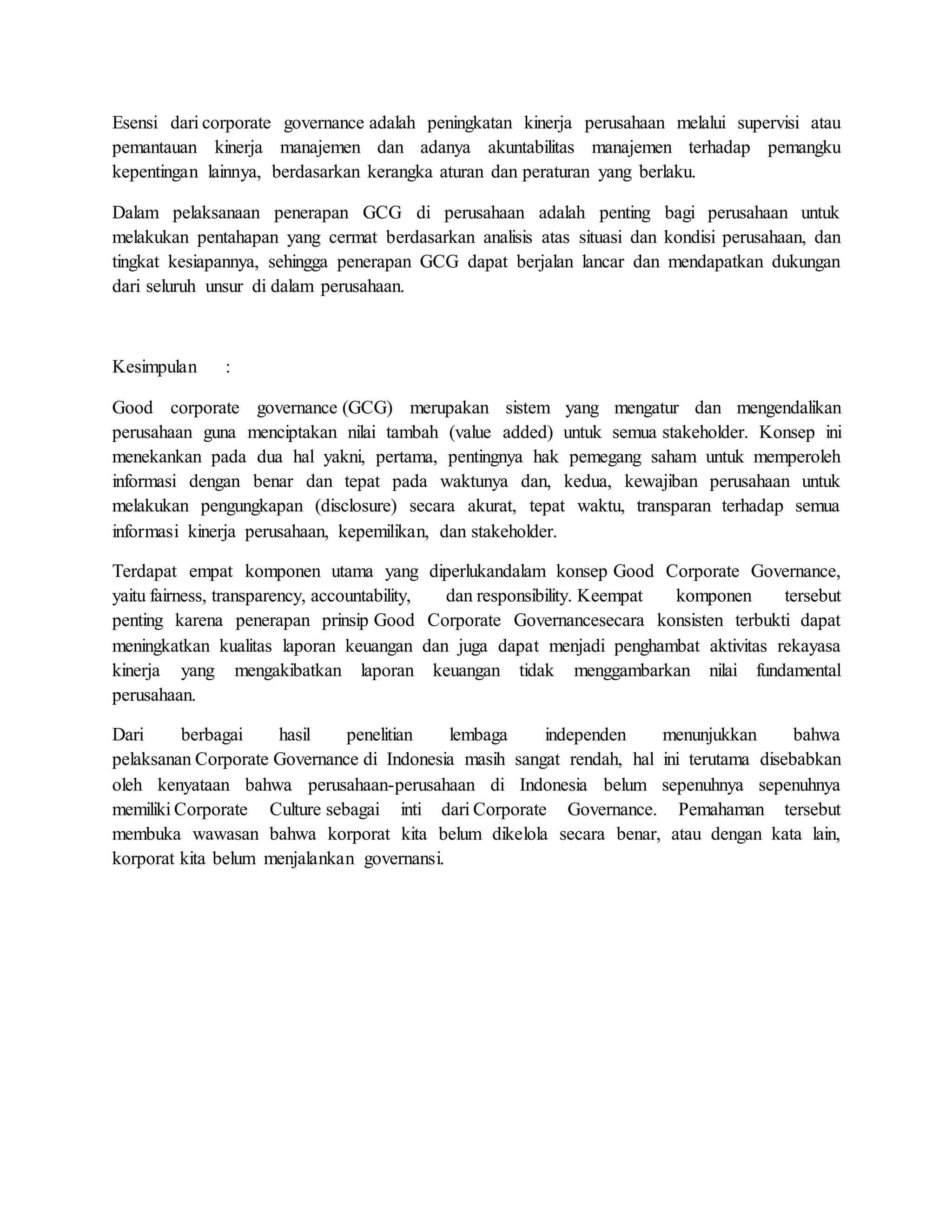 Good corporate governance yang baik dan efisien | DOCX