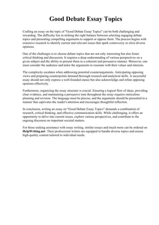 Good Debate Essay Topics. University of Mary Washington | PDF