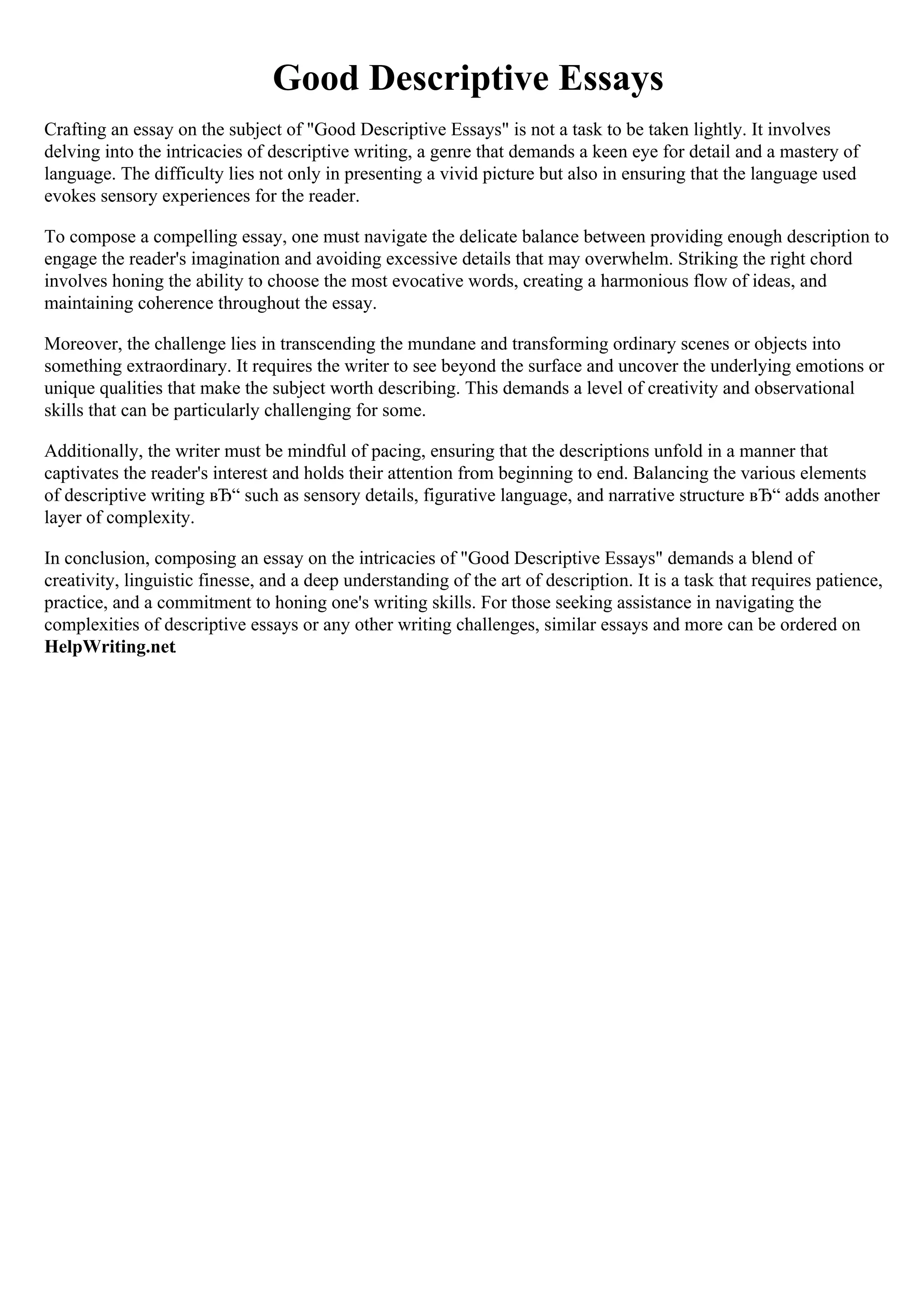 Good Descriptive Essays | PDF