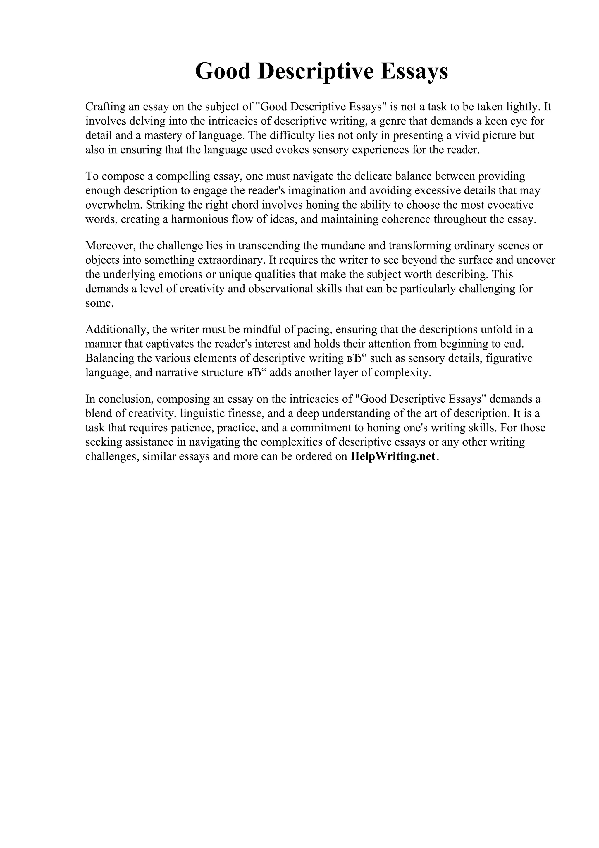 Good Descriptive Essays | PDF
