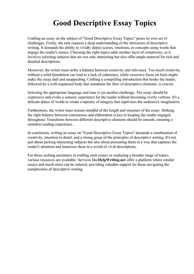 Good Descriptive Essay Topics. University of The Incarnate Word | PDF