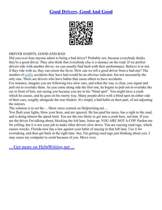 Good Drivers, Good And Good | PDF
