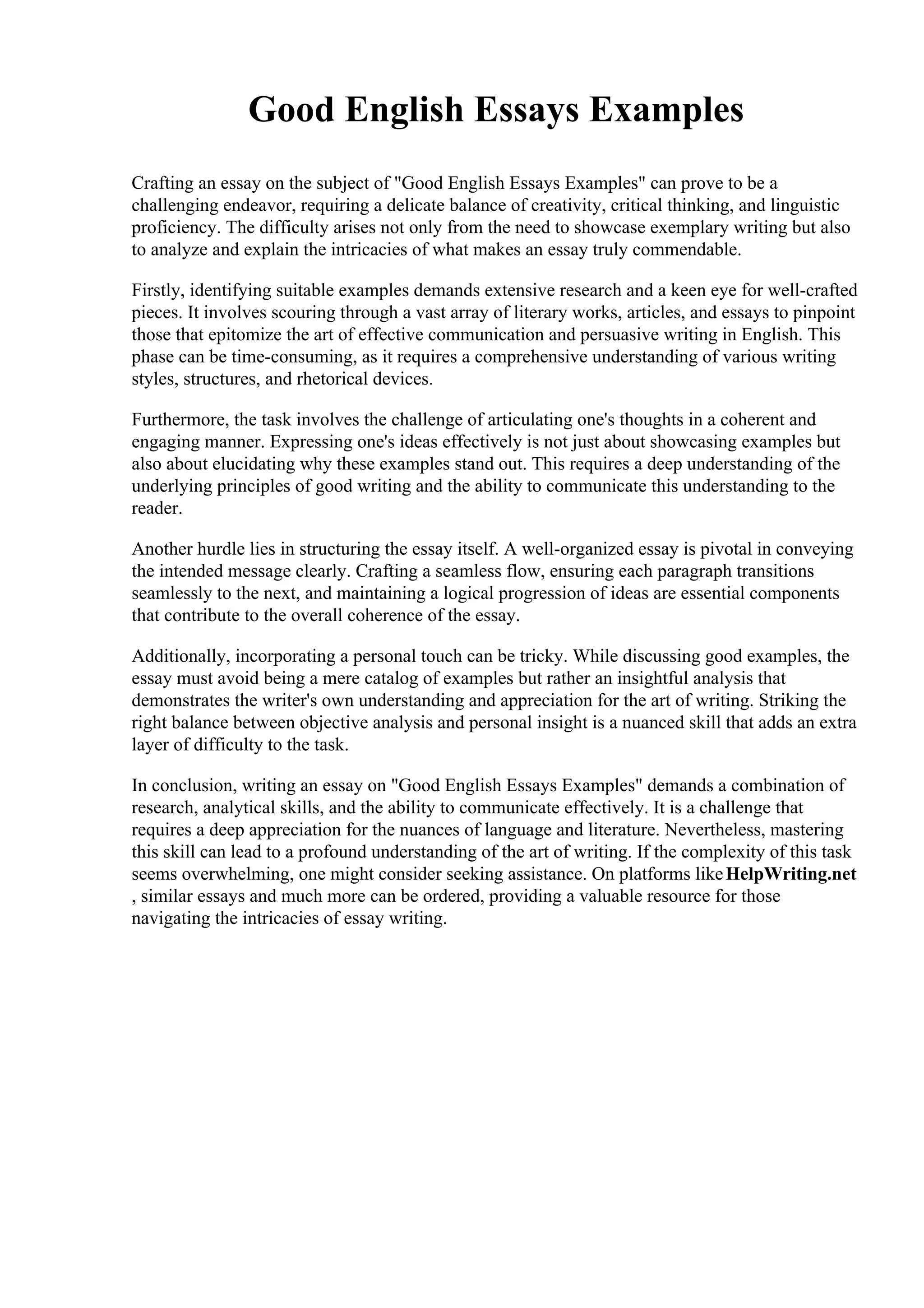 Good English Essays Examples. University of Illinois at Chicago | PDF