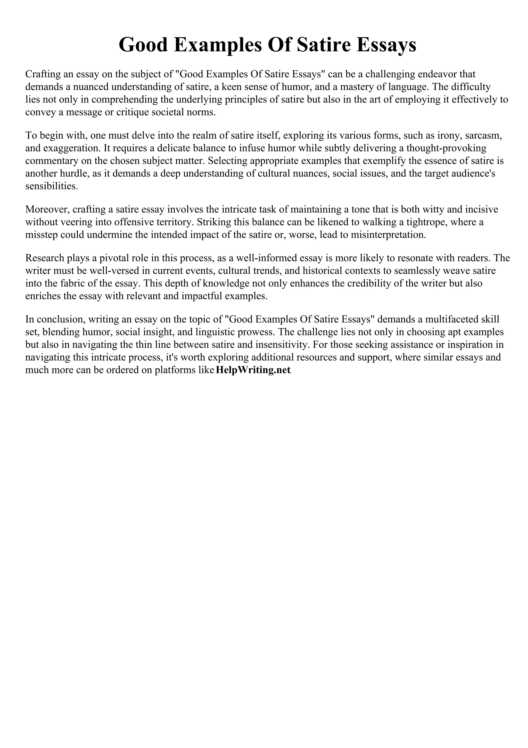 Good Examples Of Satire Essays | PDF
