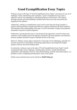 Good Exemplification Essay Topics. Exemplification essay ideas. 100 ...