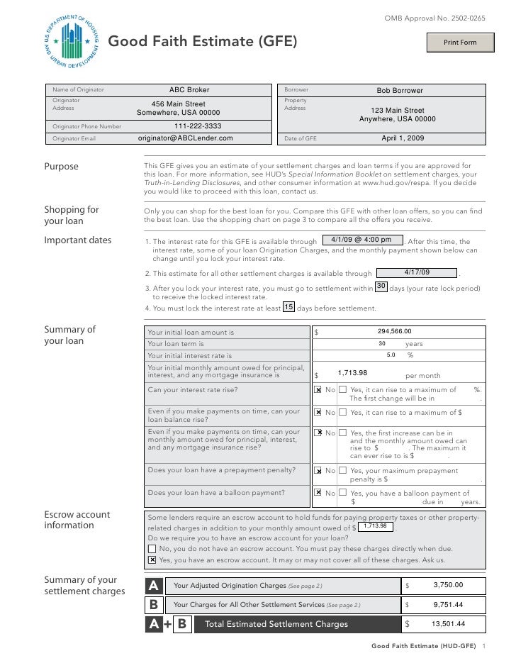 Good Faith Example Calculator
