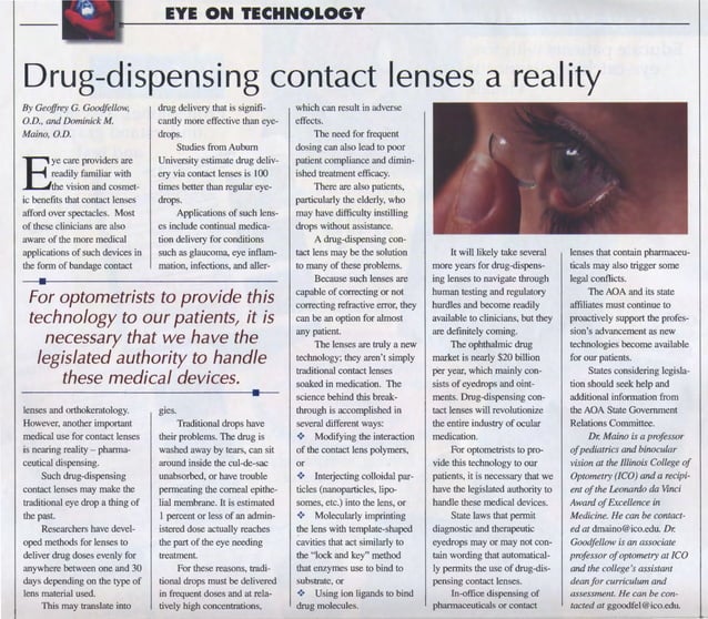 Drug dispensing contact lenses a reality
