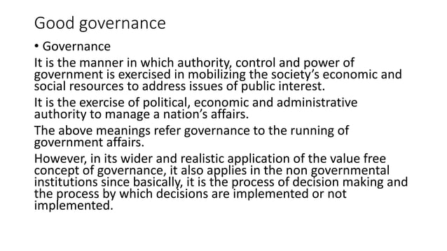 Good governance | PPTX | Civic affairs | Politics