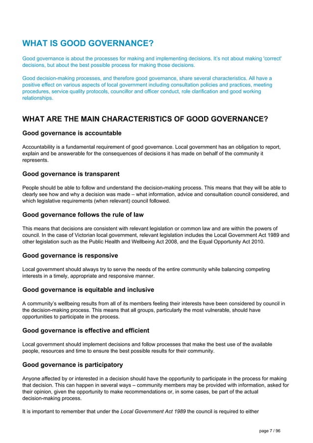 Good Governance Guide for Local Government | PDF