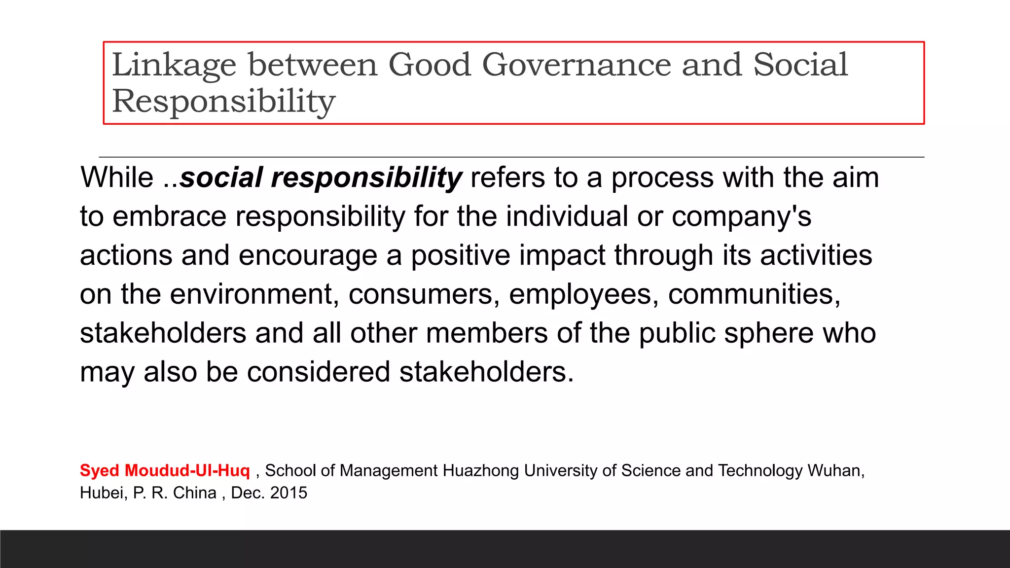 Linkages of Good governance social responsibility | PPTX