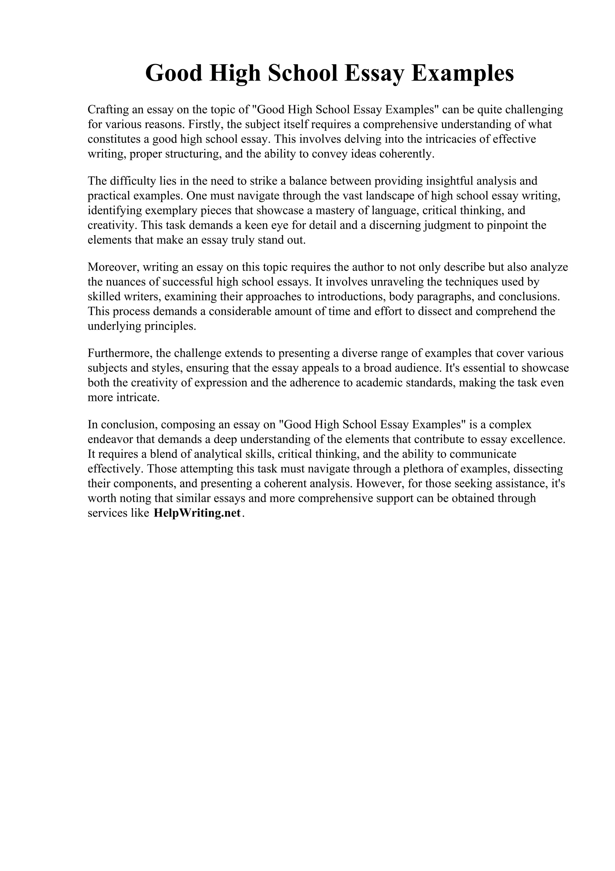 Good High School Essay Examples | PDF