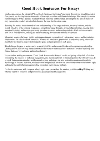 Good Hook Sentences For Essays | PDF