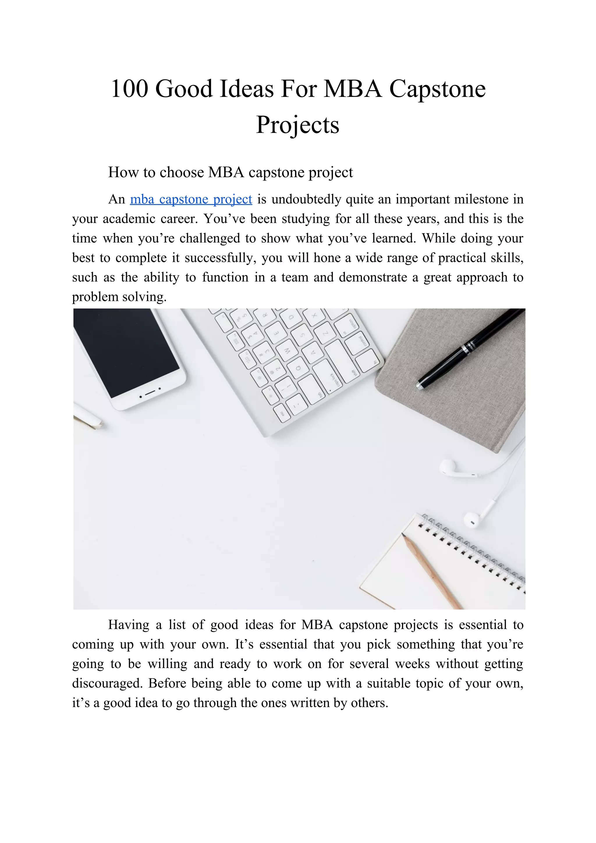 Good Ideas for MBA Capstone Projects | PDF