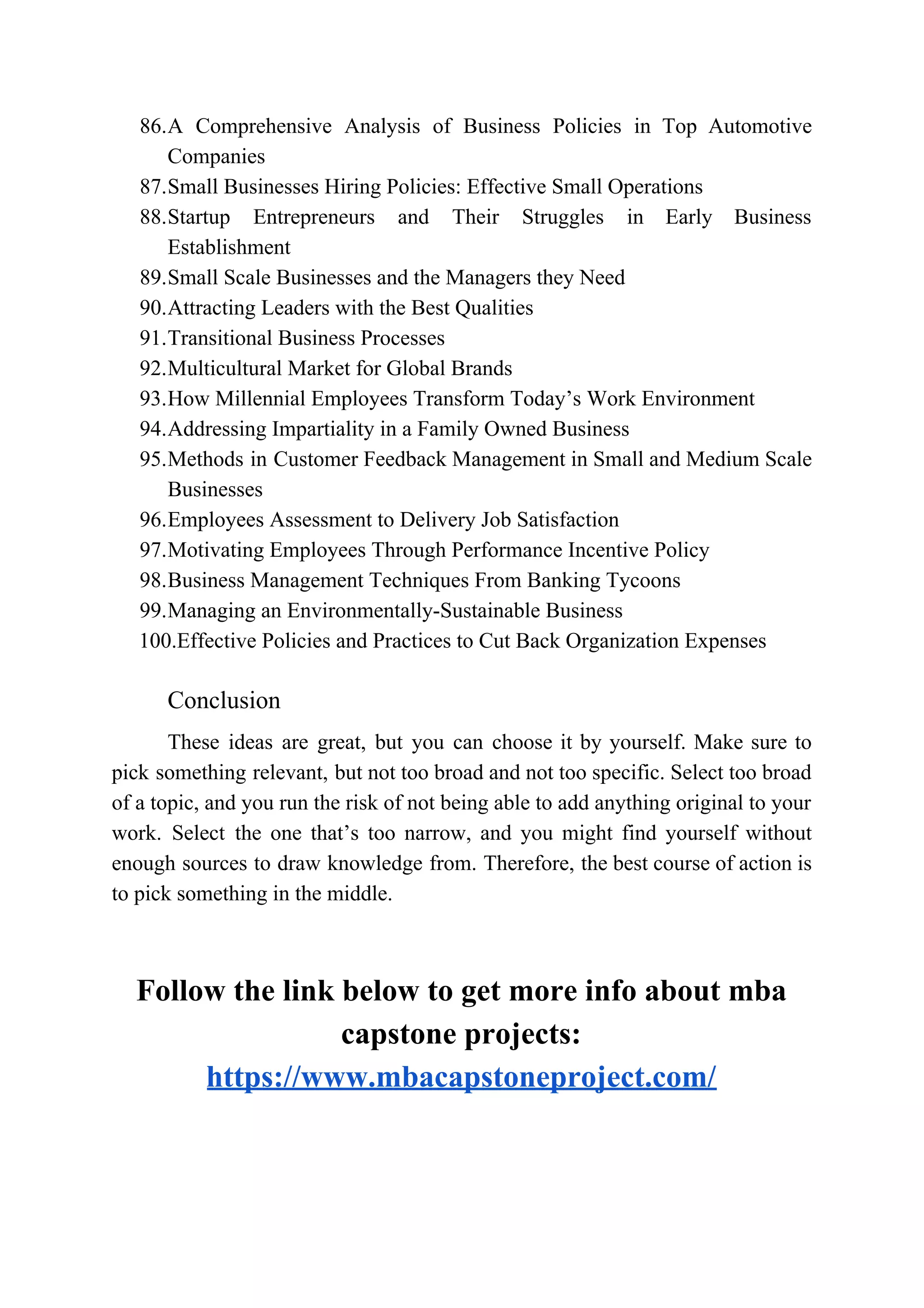 Good Ideas for MBA Capstone Projects | PDF