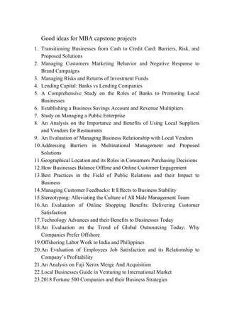 Good Ideas for MBA Capstone Projects | PDF