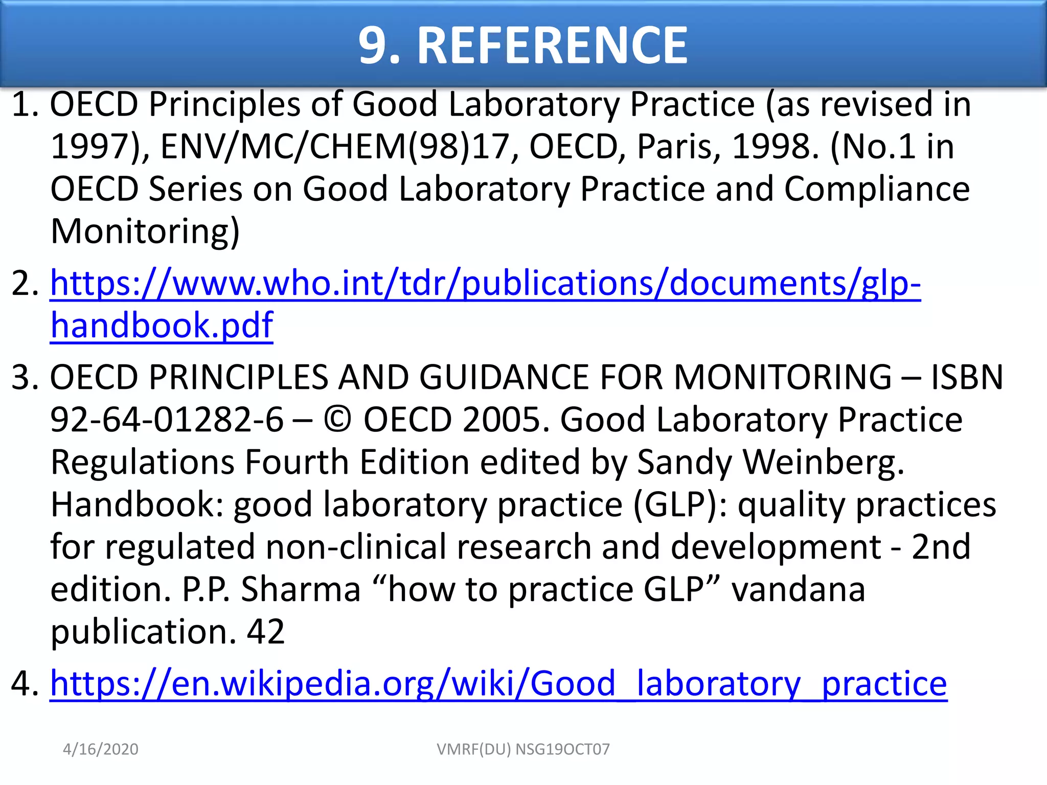 Good laboratory practice guidelines. GLP IN INDIA. | PPTX