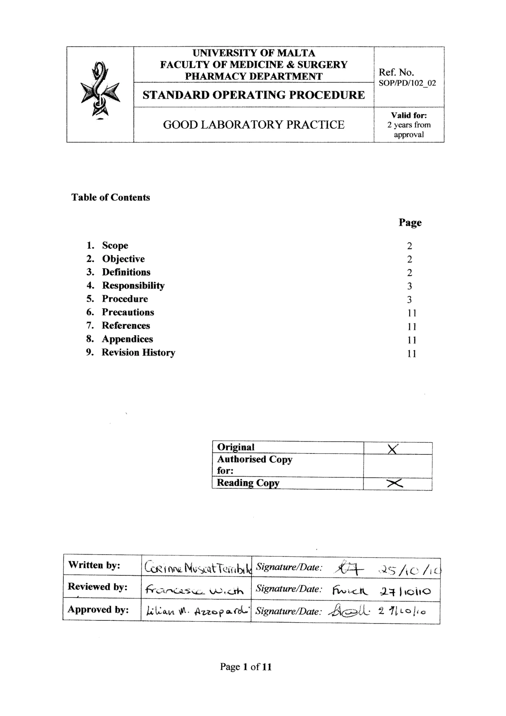 Good laboratory practice SOP | PDF