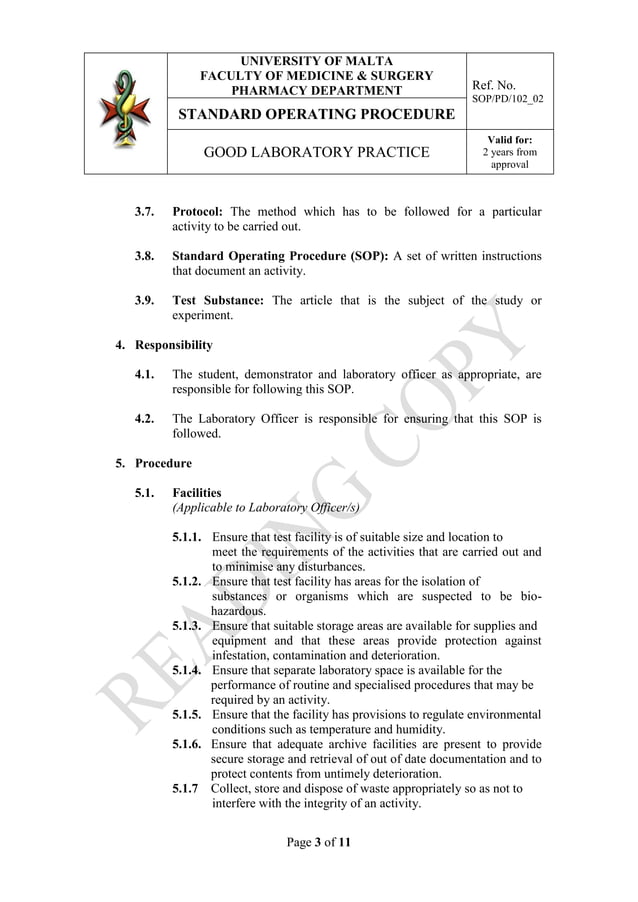 Good laboratory practice SOP | PDF