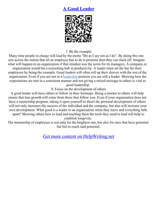 Good Leadership Essay | PDF