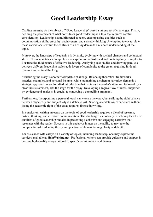 Good Leadership Essay.pdfGood Leadership Essay | PDF