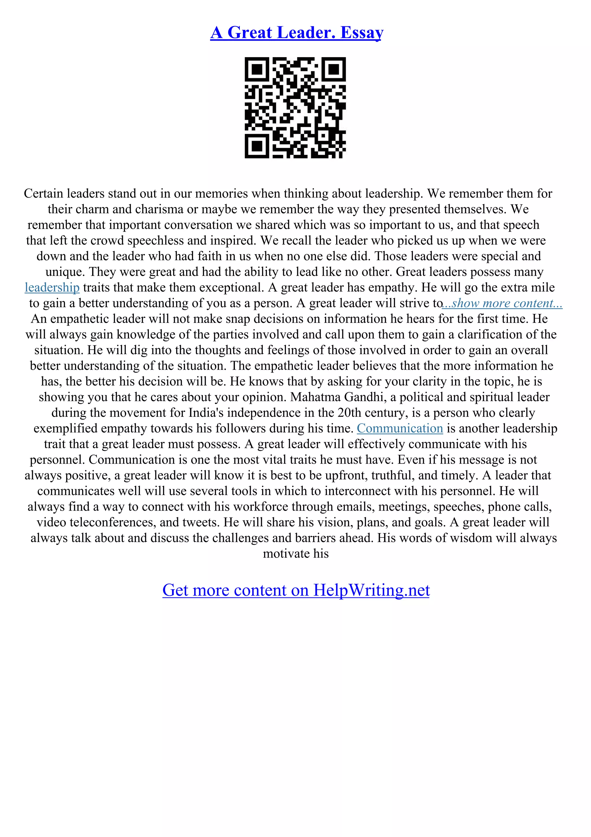 Good Leadership Qualities Essay | PDF