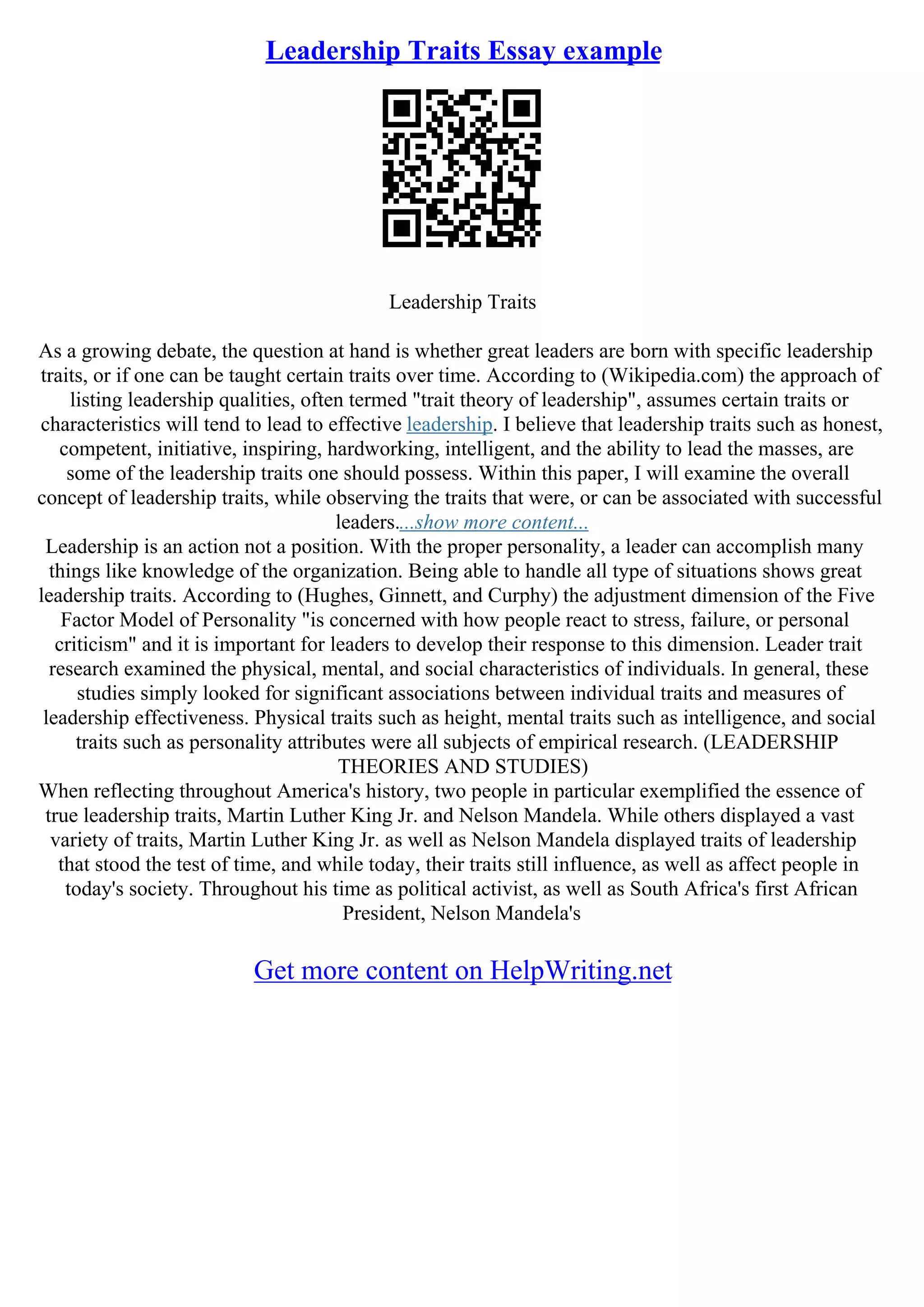 Good Leadership Qualities Essay | PDF