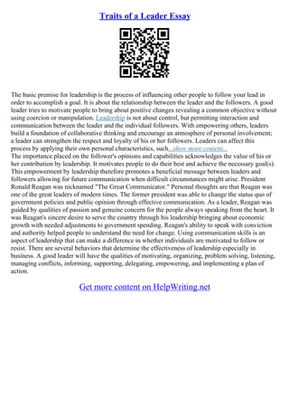 Good Leadership Qualities Essay | PDF