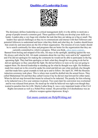 Good Leadership Qualities Essay | PDF