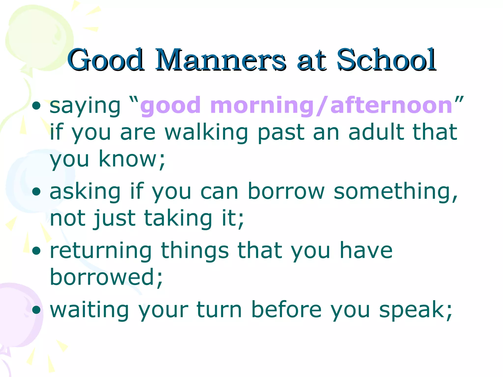 Good manners at school | PPT