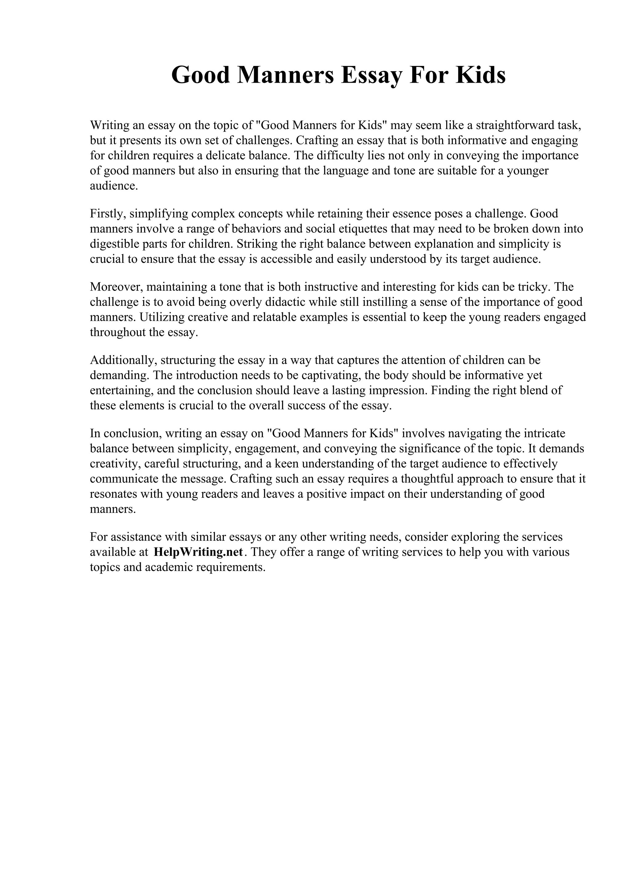 Good Manners Essay For Kids | PDF